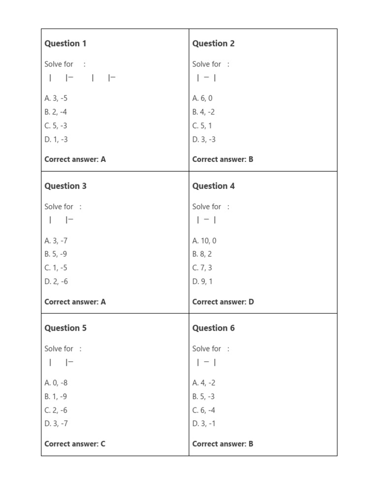 Absolute Value Equation Practice Quiz | PDF