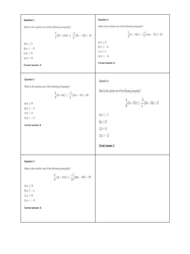 MCQs On Solving Linear Inequalities | PDF