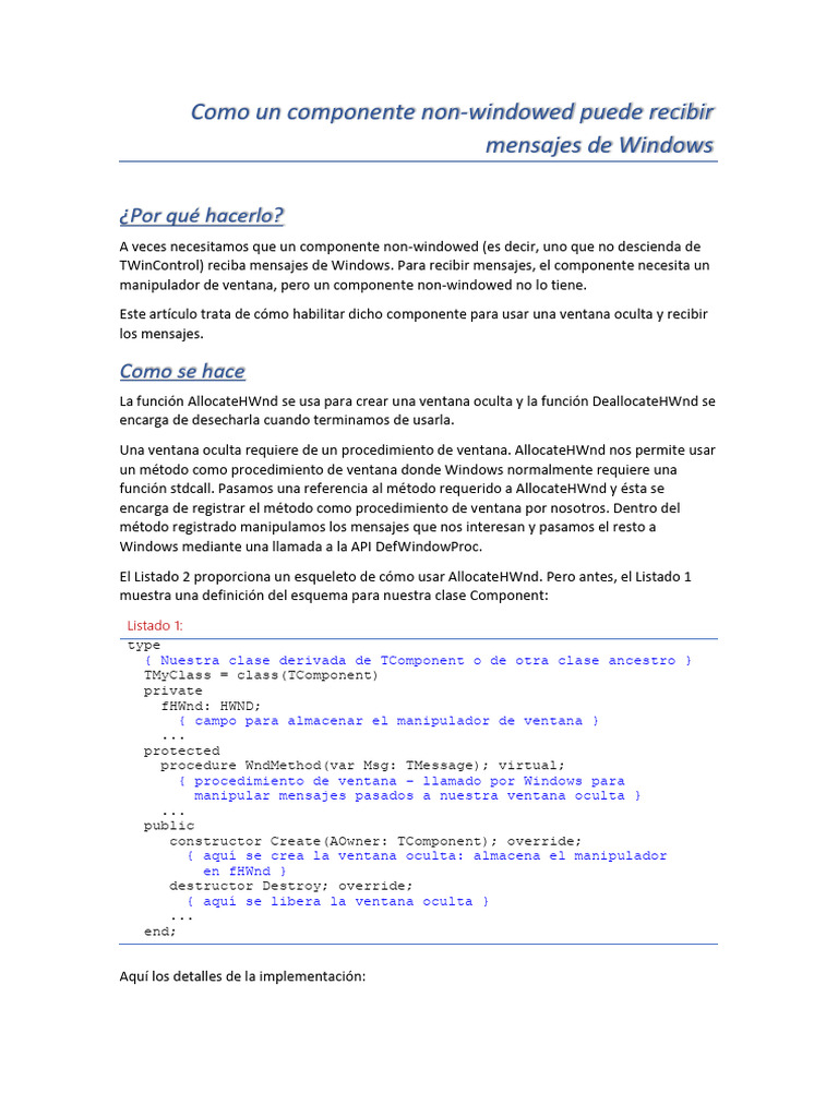 Como Un Componente Non-Windowed Puede Recibir Mensajes de Windows | PDF | Informática ...