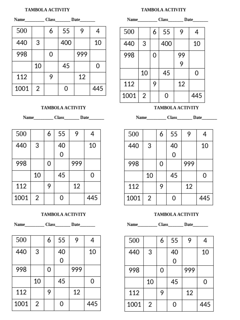 Tambola Activity FINAL 2025-26 | PDF