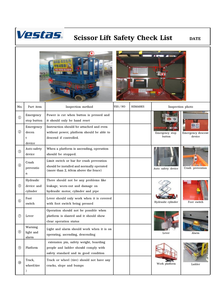 Scissor Lift Safety Inspection Checklist | PDF | Manufactured Goods