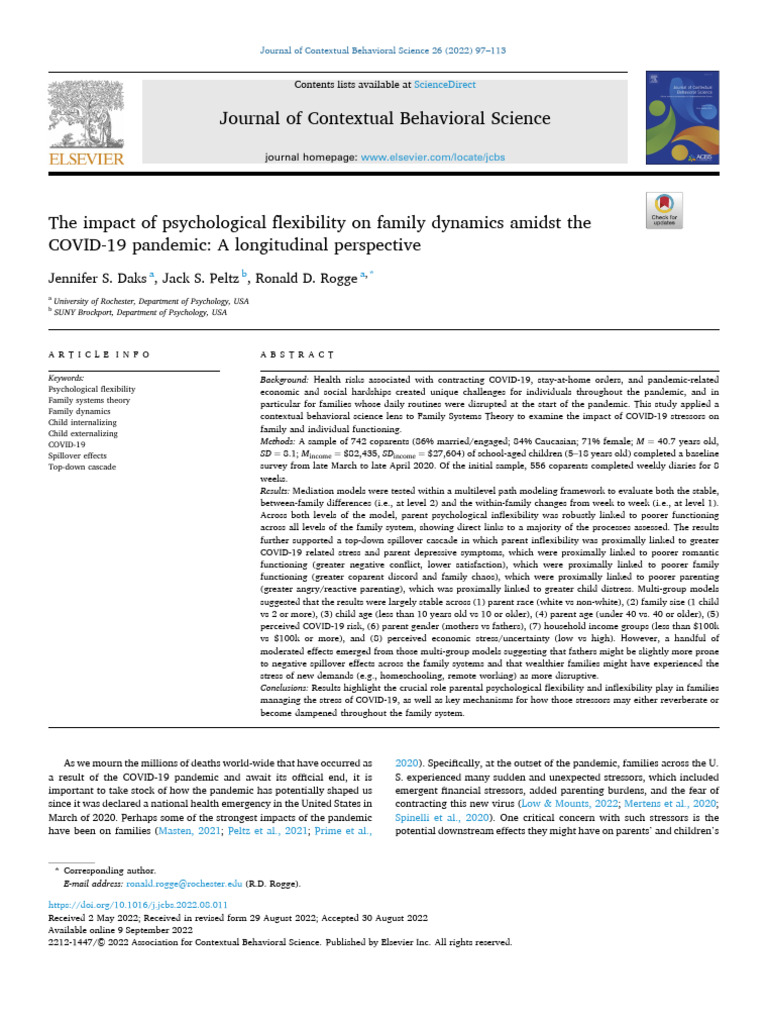 Psychological Flexibility and Family Dynamics During COVID-19 | PDF ...