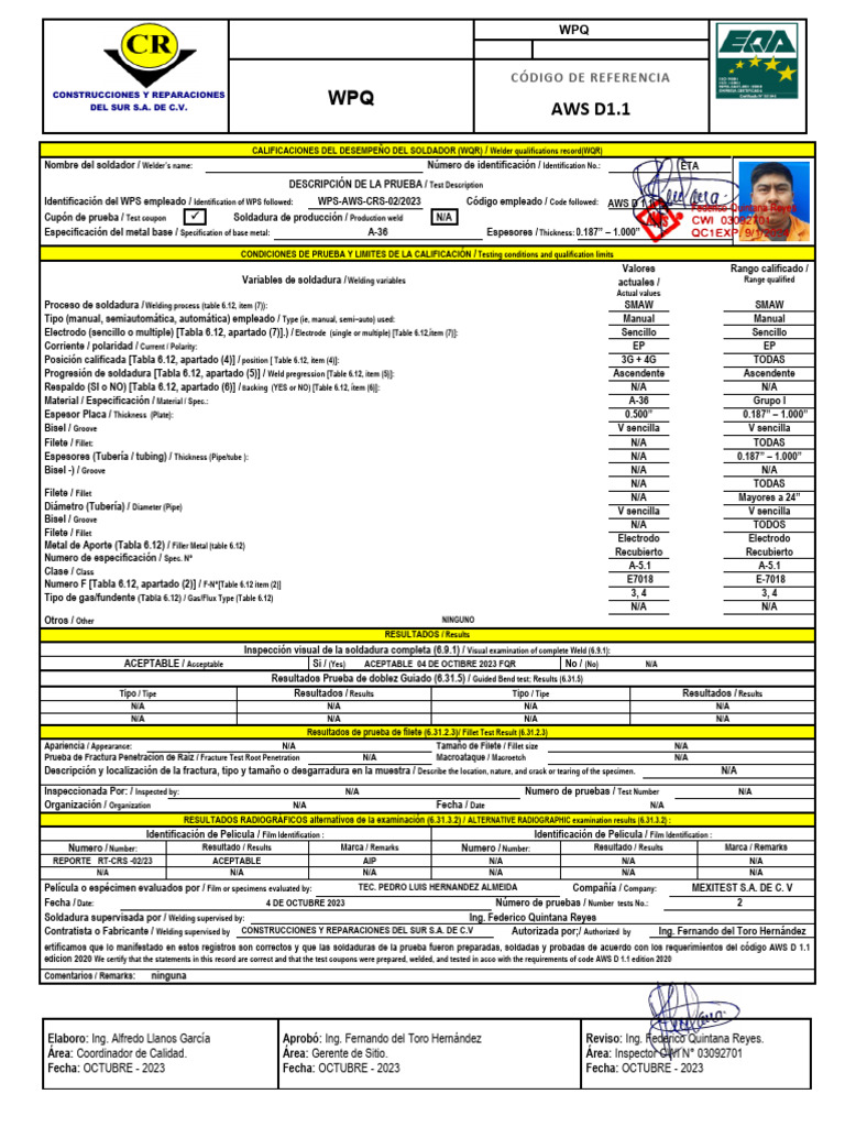 Aws WPQ - 3 y 4G de Nuevo | PDF | Ingenieria Eléctrica | Sustancias químicas