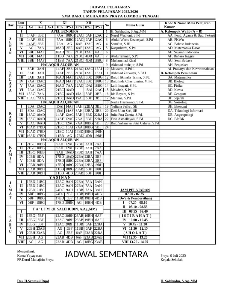 Jadwal Sulingjar SMA 2025 | PDF