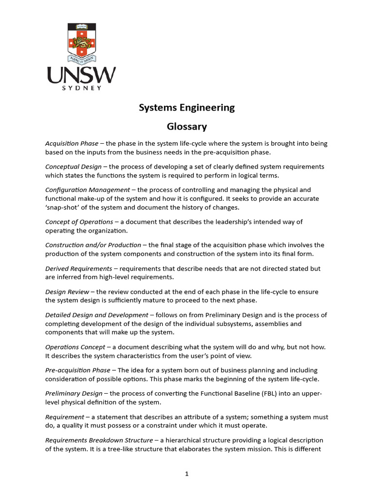 Systems Engineering Glossary Terms | PDF | System | Systems Engineering