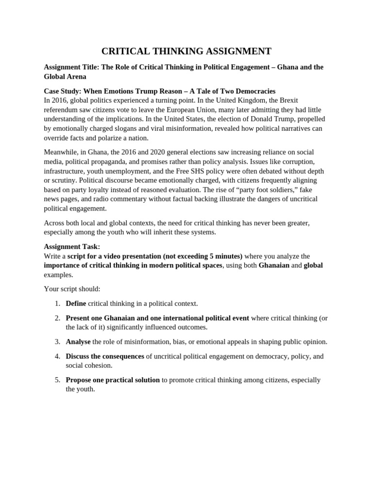 Critical Thinking Assignment | PDF | Critical Thinking | Thought