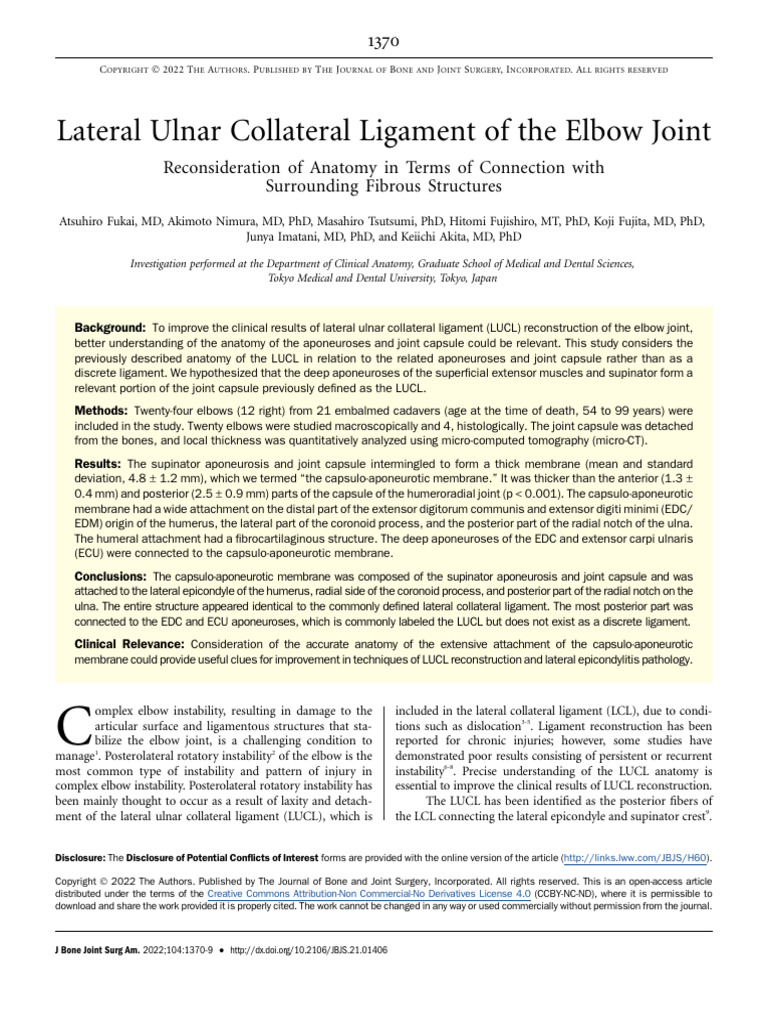 Lateral Ulnar Collateral Ligament of The Elbow Joint | PDF | Elbow ...