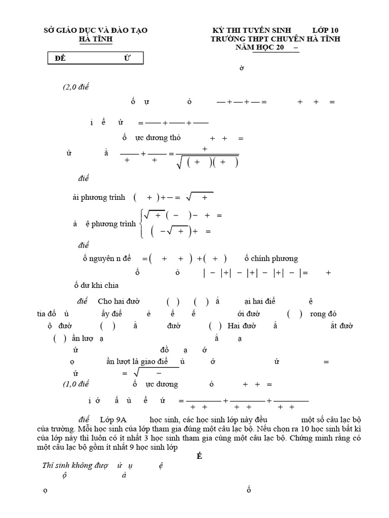 De Tuyen Sinh Lop 10 Mon Toan Nam 2022 2023 Truong THPT Chuyen Ha Tinh ...
