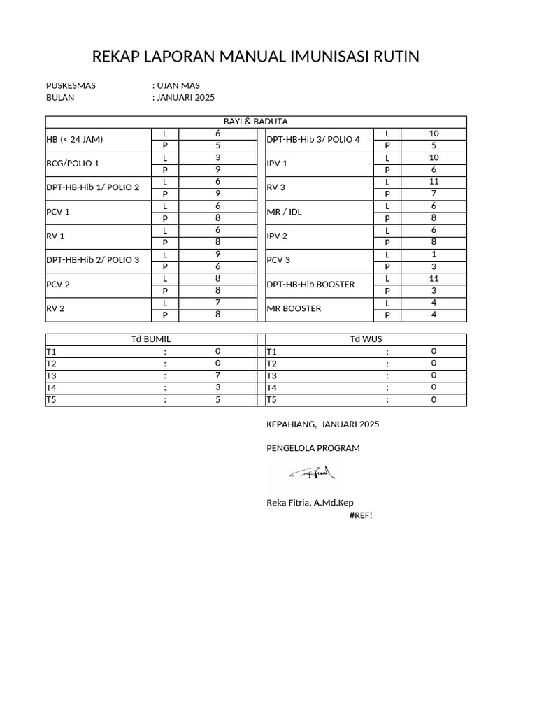 FORMAT LAPORAN IMUNISASI RUTIN PKM Um 25 | PDF