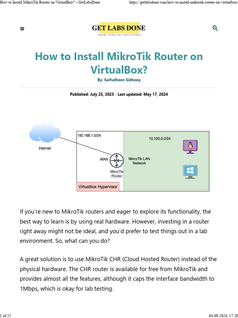 How To Install MikroTik Router On VirtualBox - GetLabsDone | PDF | Ip Address | Telecommunications
