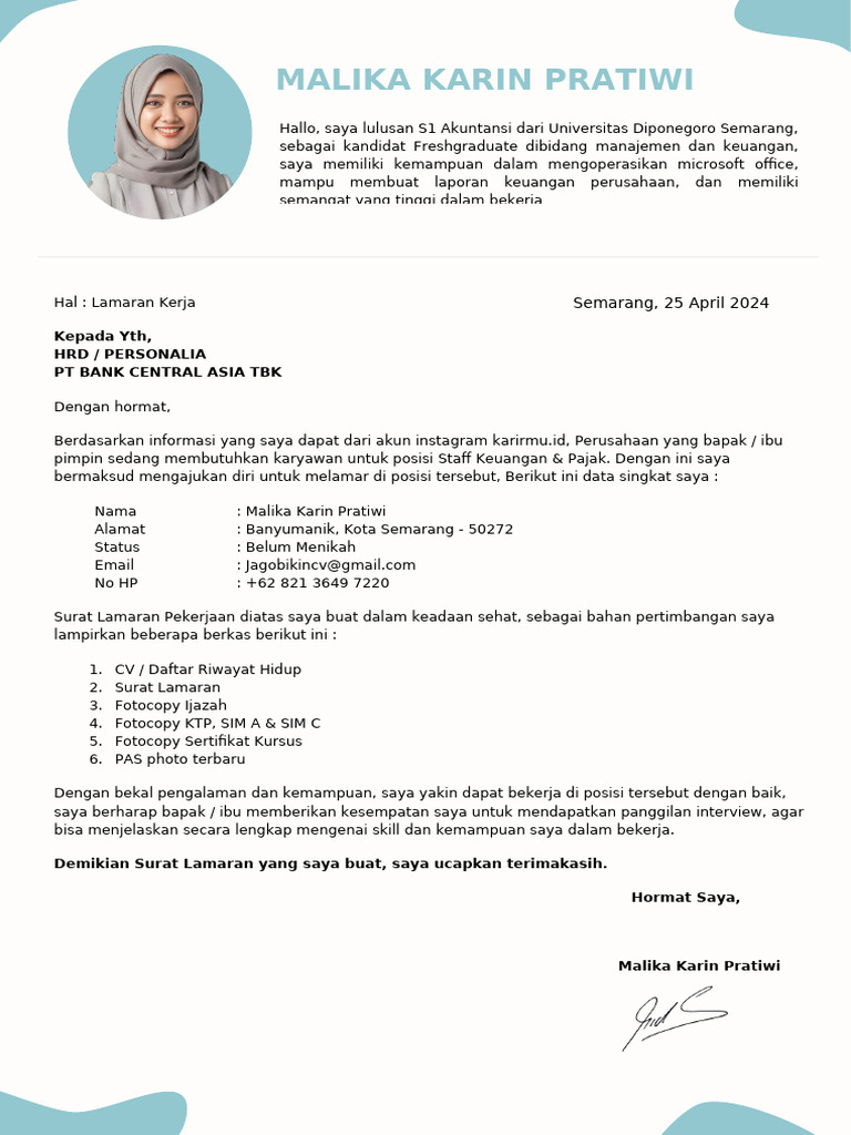 Template CV Dan Surat Lamaran Kode 073 File Surat Lamaran Umv666 | PDF