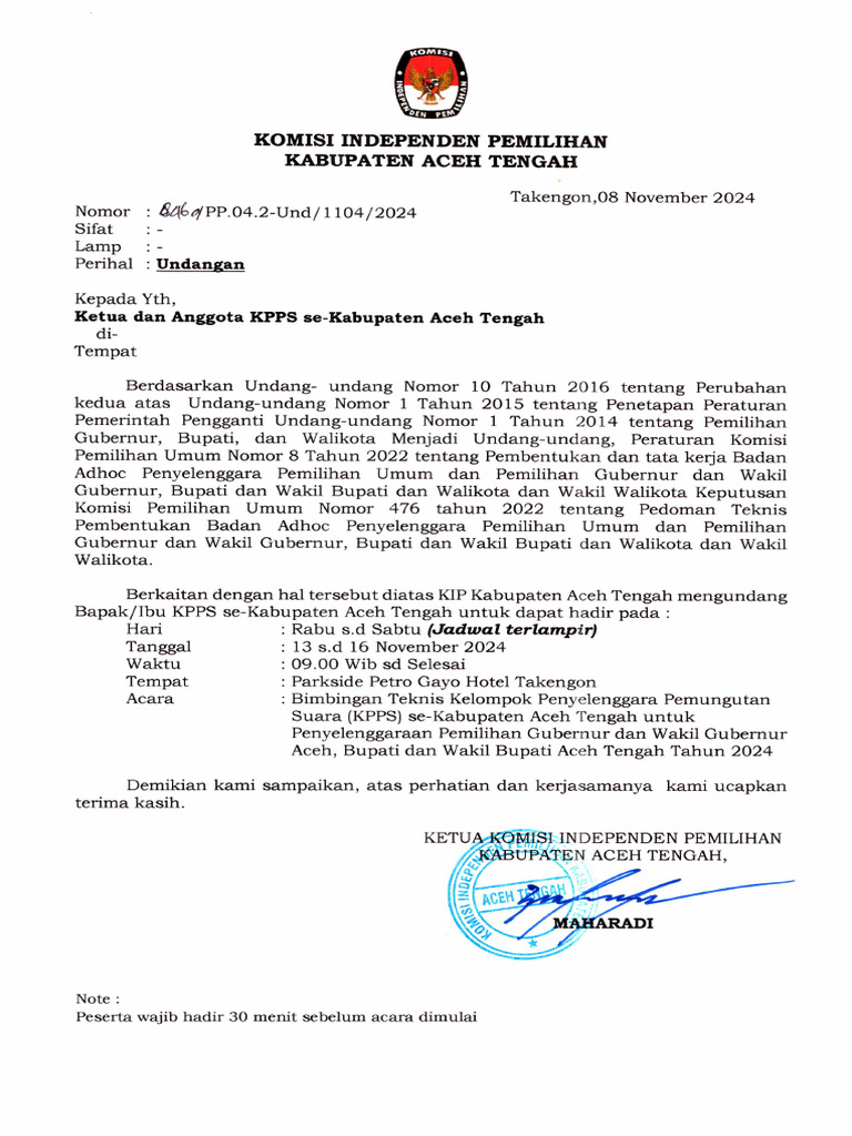 Undangan Bimtek KPPS | PDF