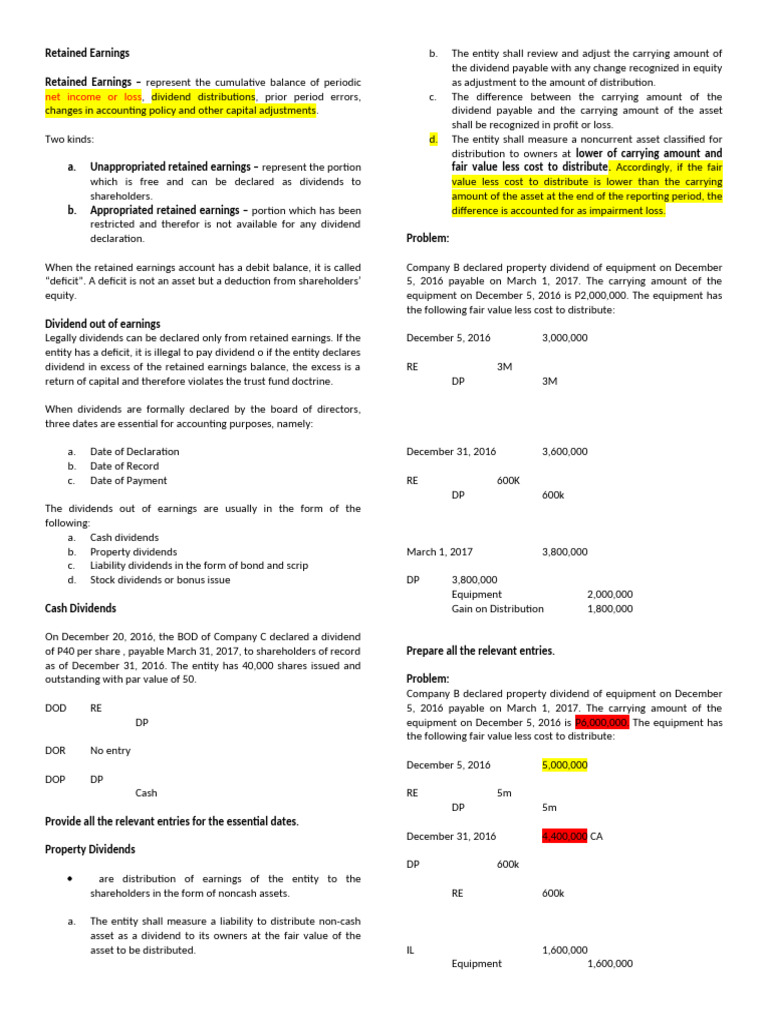 Retained Earnings Part 1 V Pdf Dividend Retained Earnings