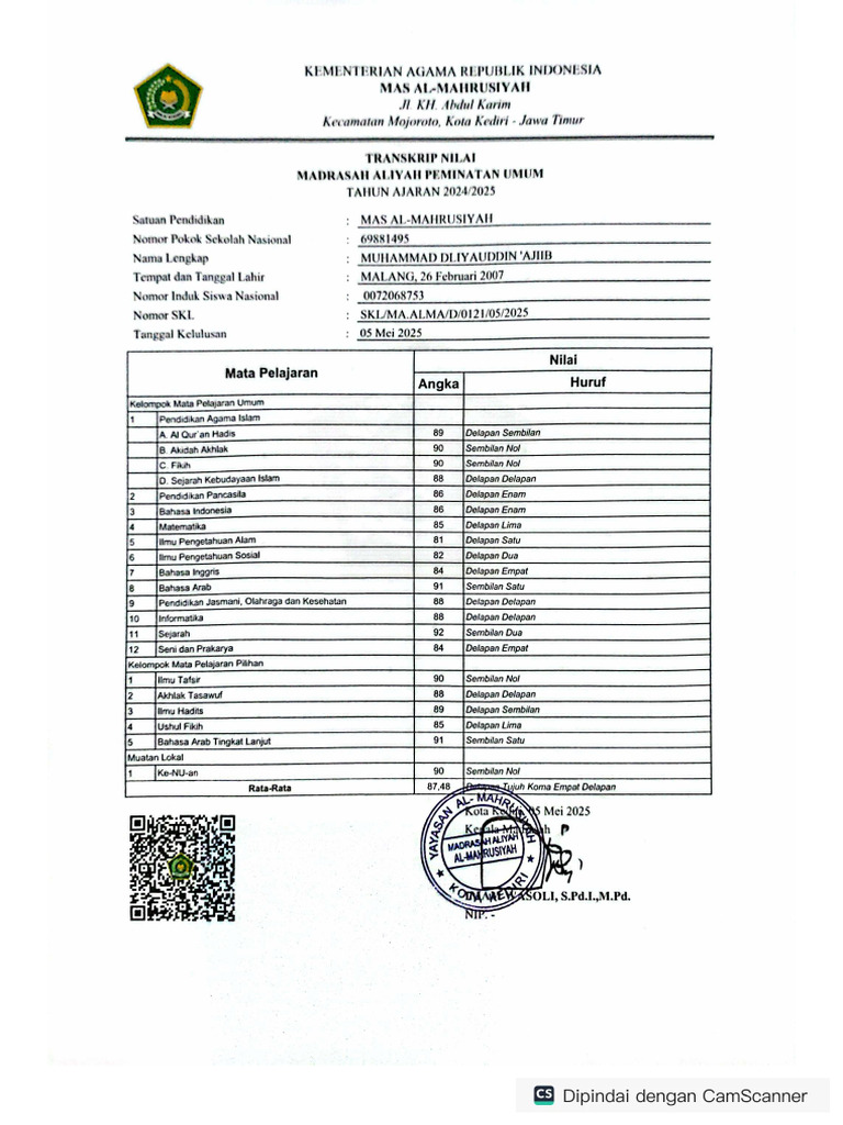 Transkrip Nilai Ajib | PDF