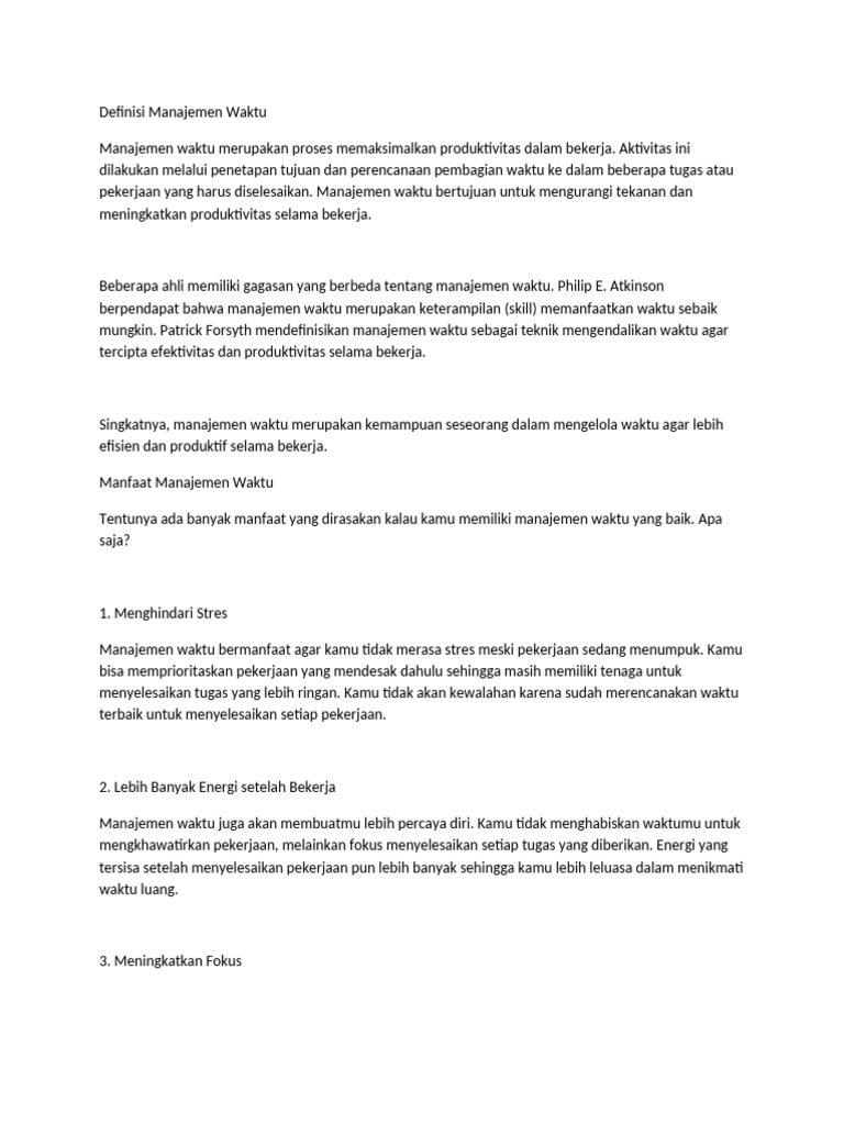 Manajemen Waktu: Definisi dan Manfaat | PDF