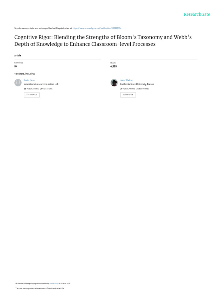 Cognitive Rigor Blending The Strengths of Blooms | PDF | Knowledge ...