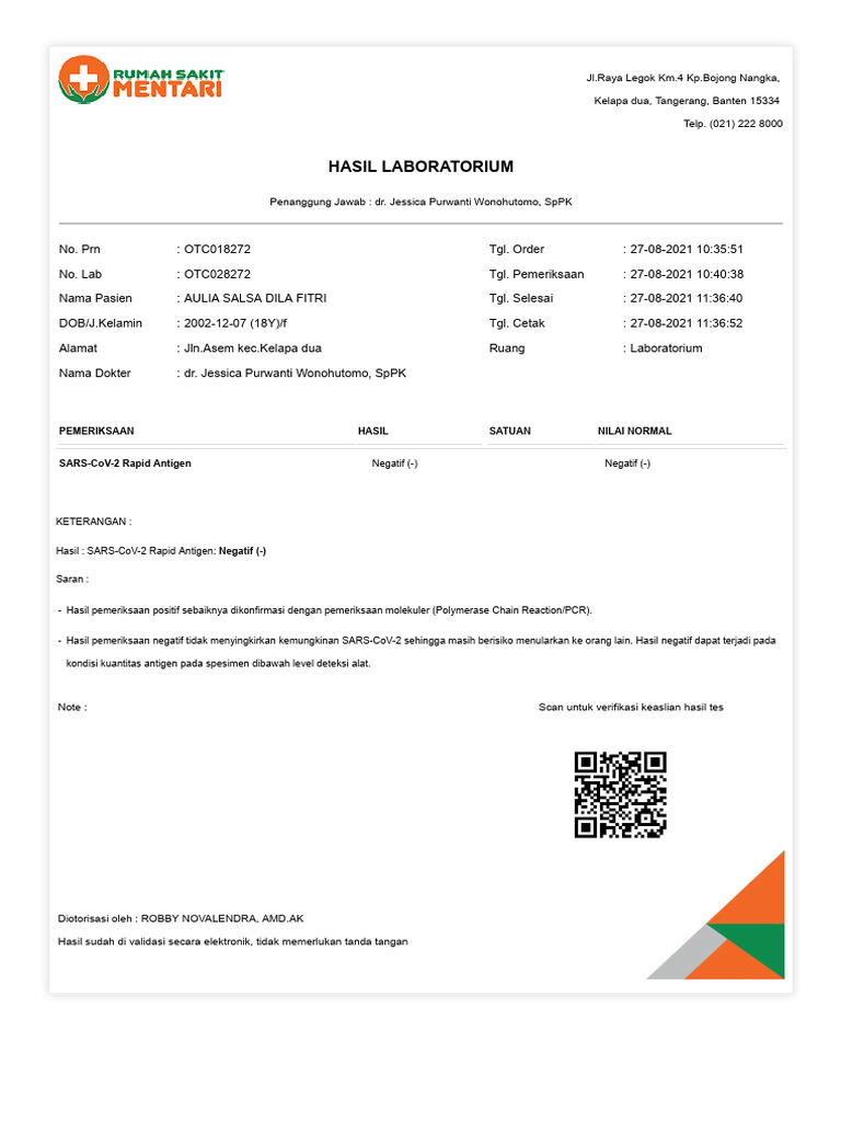 Hasil Antigen Aulia Salsa Dila Fitri | PDF