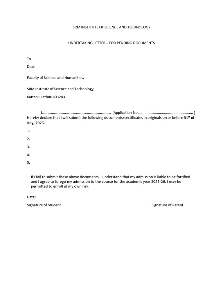 Attachment 8 - Undertaking Form For Pending Documents | PDF