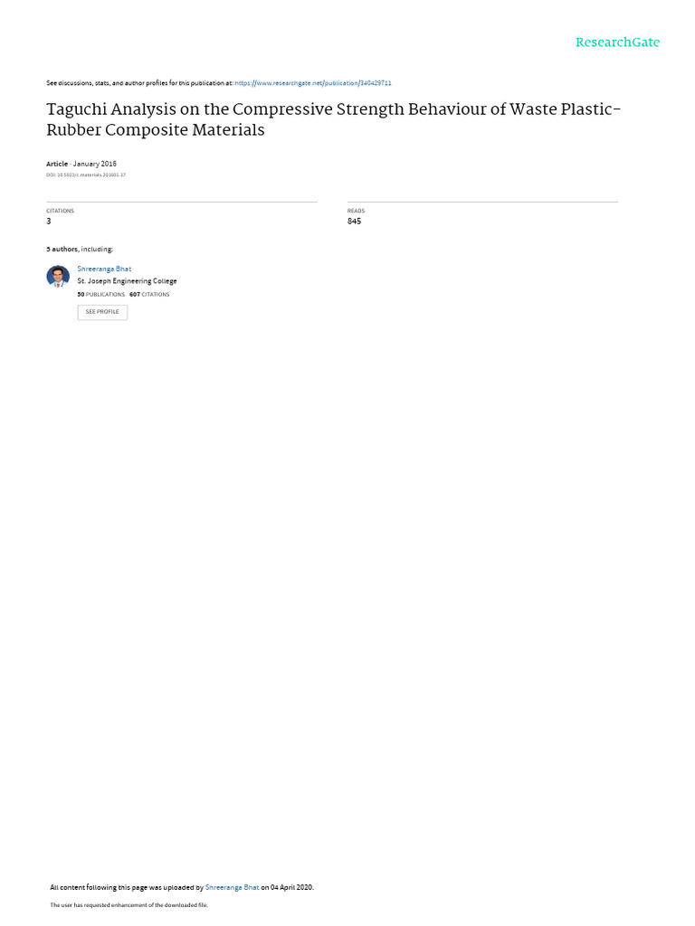 Taguchi Analysis On The Compressive Strength Behaviour of Waste Plastic ...