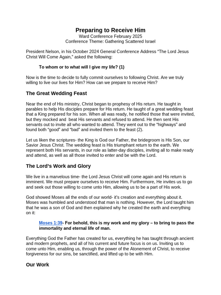Preparing To Receive Him | PDF | Jesus | Christian Belief And Doctrine