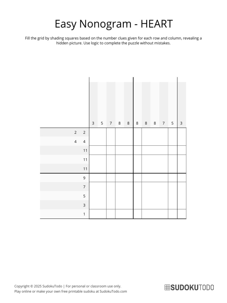 Easy Nonogram Heart 1 | PDF
