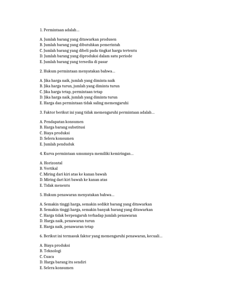 Soal Permintaan Dan Penawaran | PDF