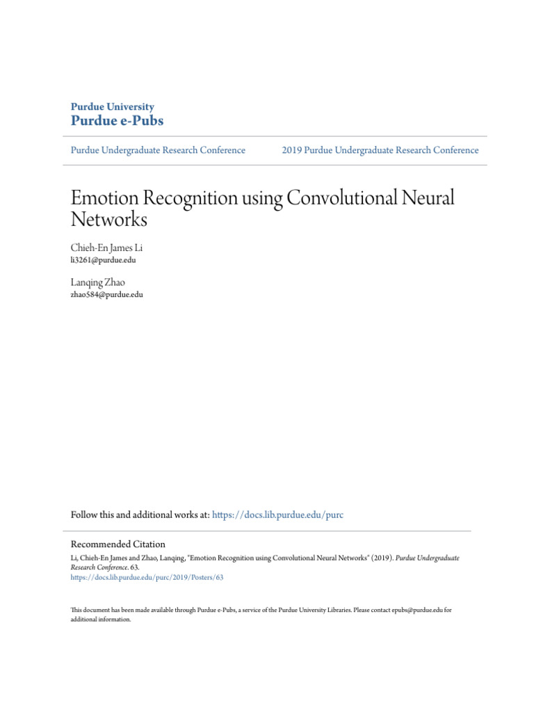 Emotion Recognition Using Convolutional Neural Networks | PDF | Deep Learning | Statistical ...