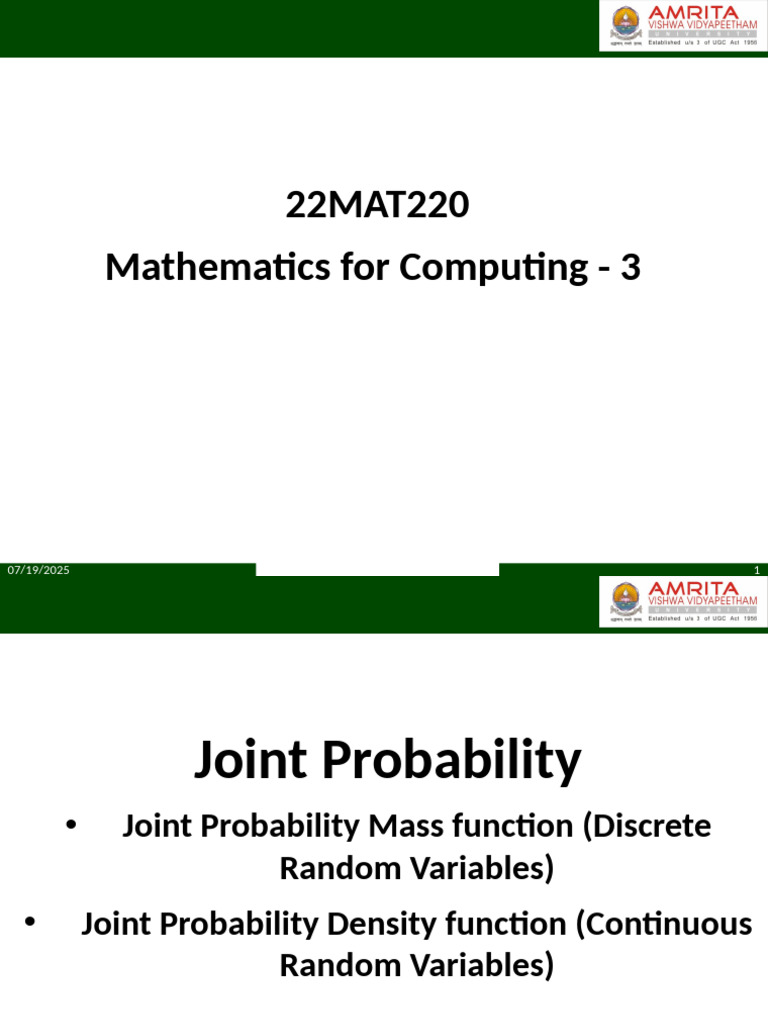 01 22MAT220 JointProbability | PDF | Probability Density Function | Probability Distribution