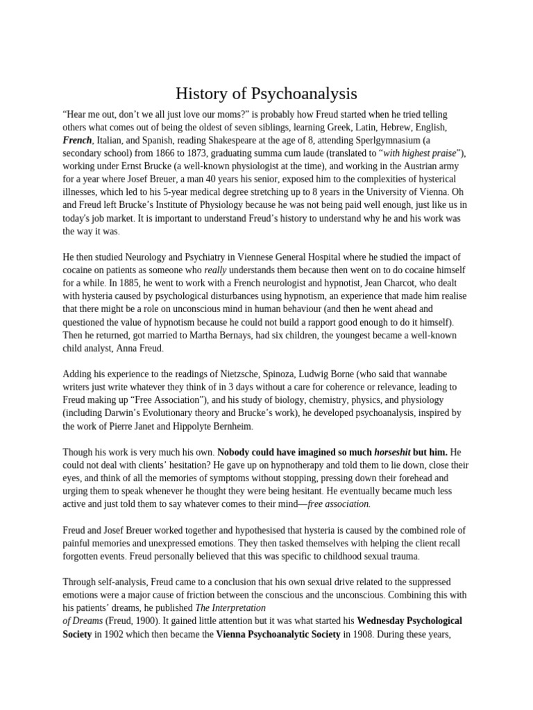 History of Psychoanalysis | PDF | Psychoanalysis | Sigmund Freud