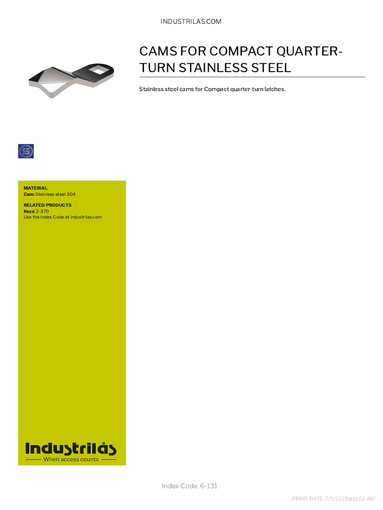 Industrilås - Cams For Compact Quarter-Turn Stainless Steel - 6-131 | PDF