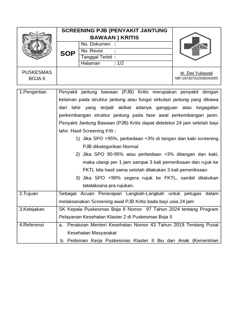 Sop Screening PJB Kritis | PDF