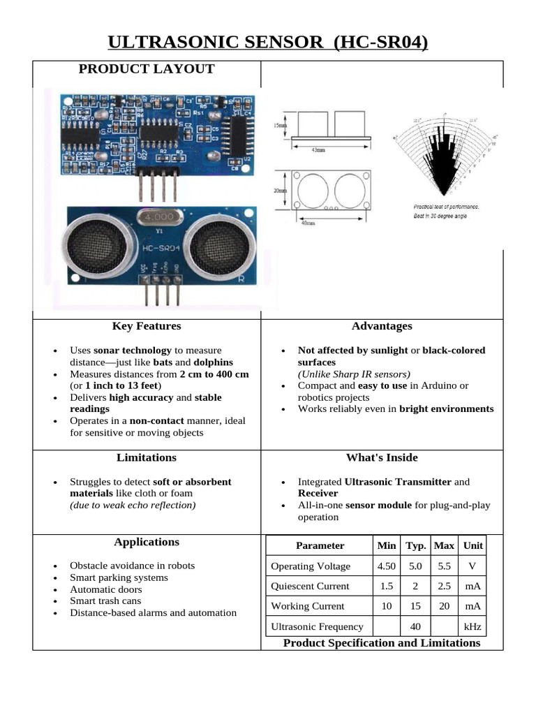 Ultrasonic Sensor (Hc-Sr04) : Product Layout | PDF