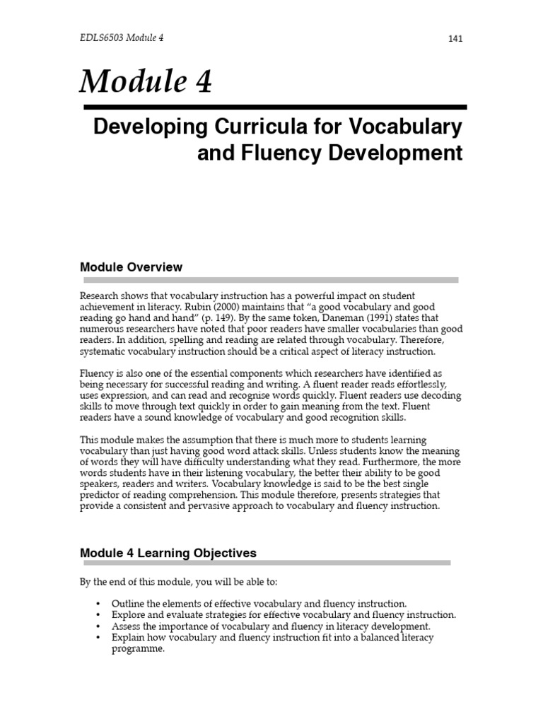 Module 4 Developing Curricular For Vocabulary Development and Fluency | PDF | Vocabulary | Semantics