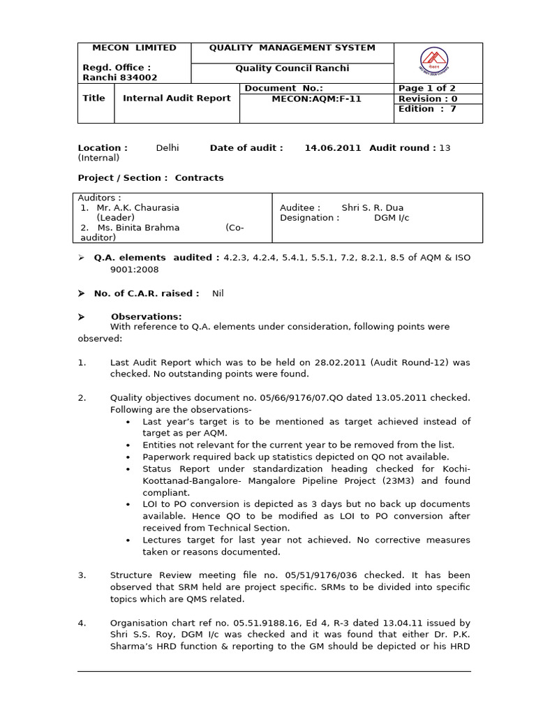 Audit Report-Mr S.R. Dua-Cross Audit#13 | PDF | Auditor's Report | Audit