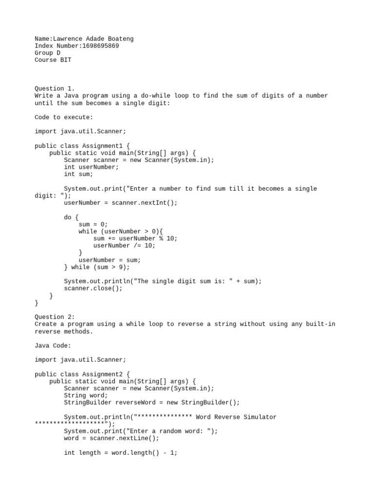 Lawrence Adade Boateng - Java-Assignment | PDF | String (Computer ...