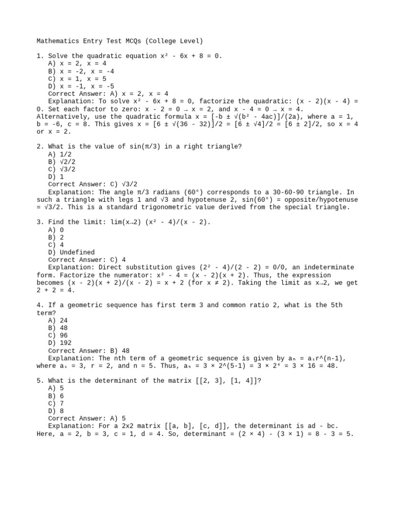 Math MCQ Detailed | PDF