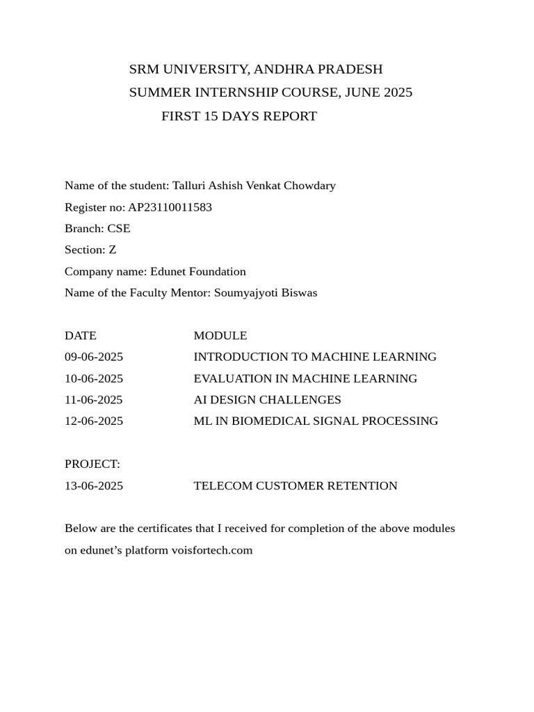 Internship Assignment 1 | PDF