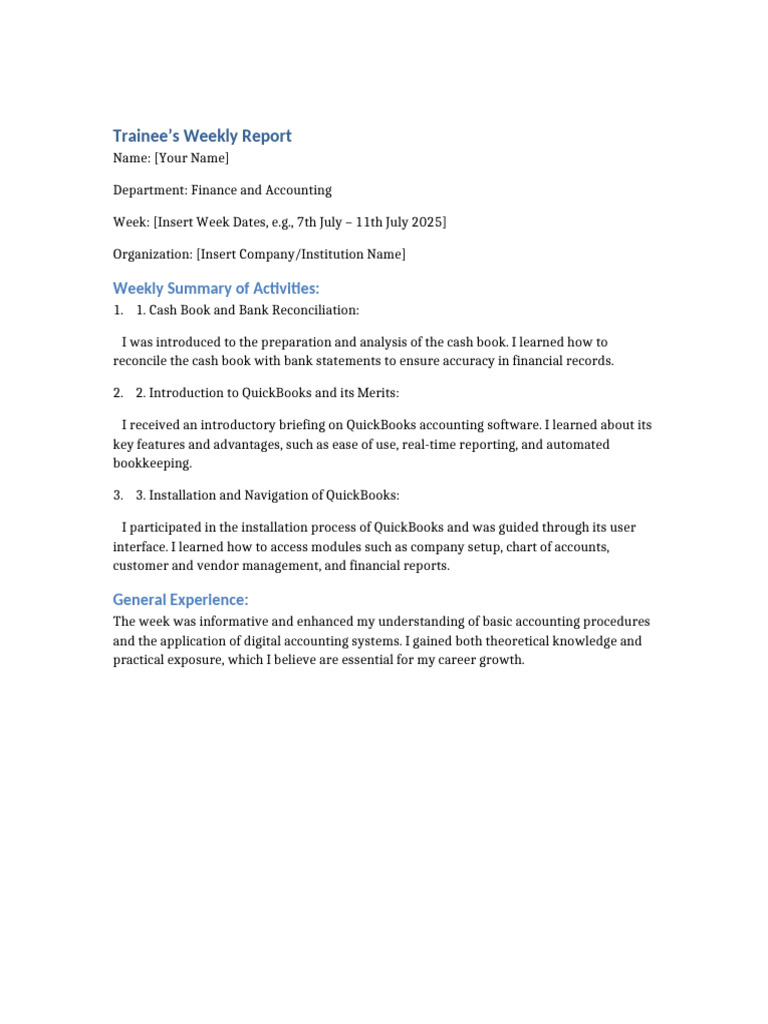 Trainee Weekly Report | PDF