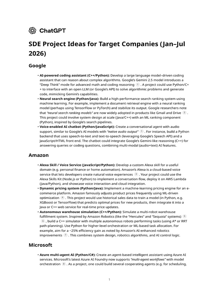 SDE Project Ideas For Target Companies (Jan-Jul 2026) | PDF ...