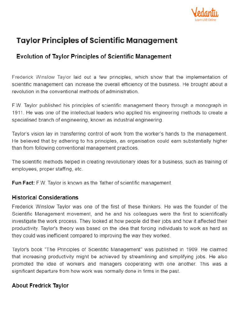 Taylor Principles of Scientific Management | PDF
