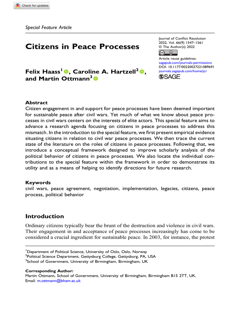 Citizens' Role in Peace Processes | PDF | Peacebuilding | Attitude ...