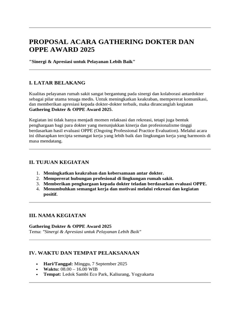 Proposal Acara Gathering Dokter Dan Oppe Award 2025 | PDF