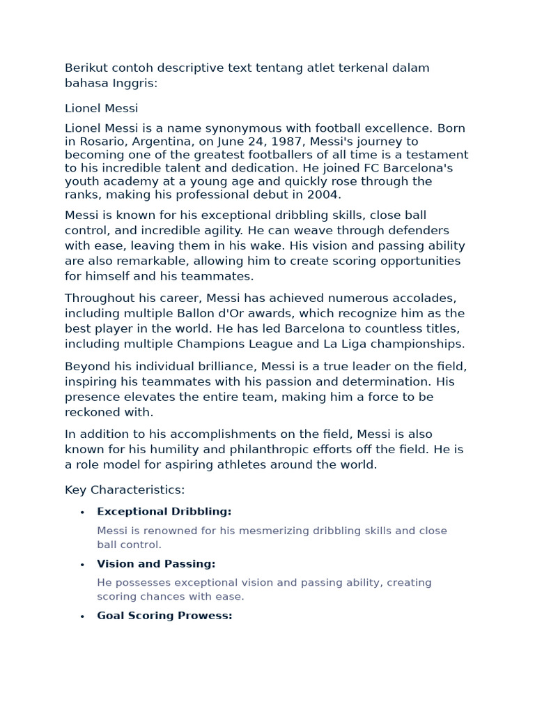 Descriptive Text: Lionel Messi | PDF