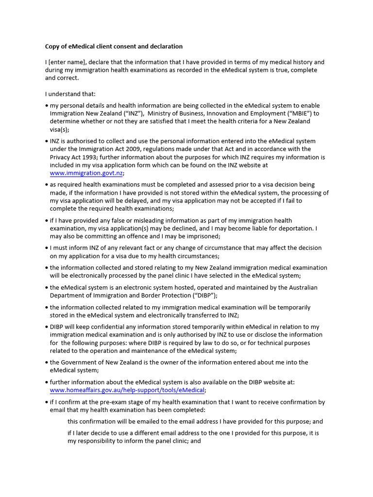E Medical Client Consent Declaration | PDF | Travel Visa | Justice