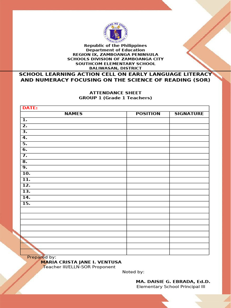 Attendance Sheet-Elln Sor | PDF