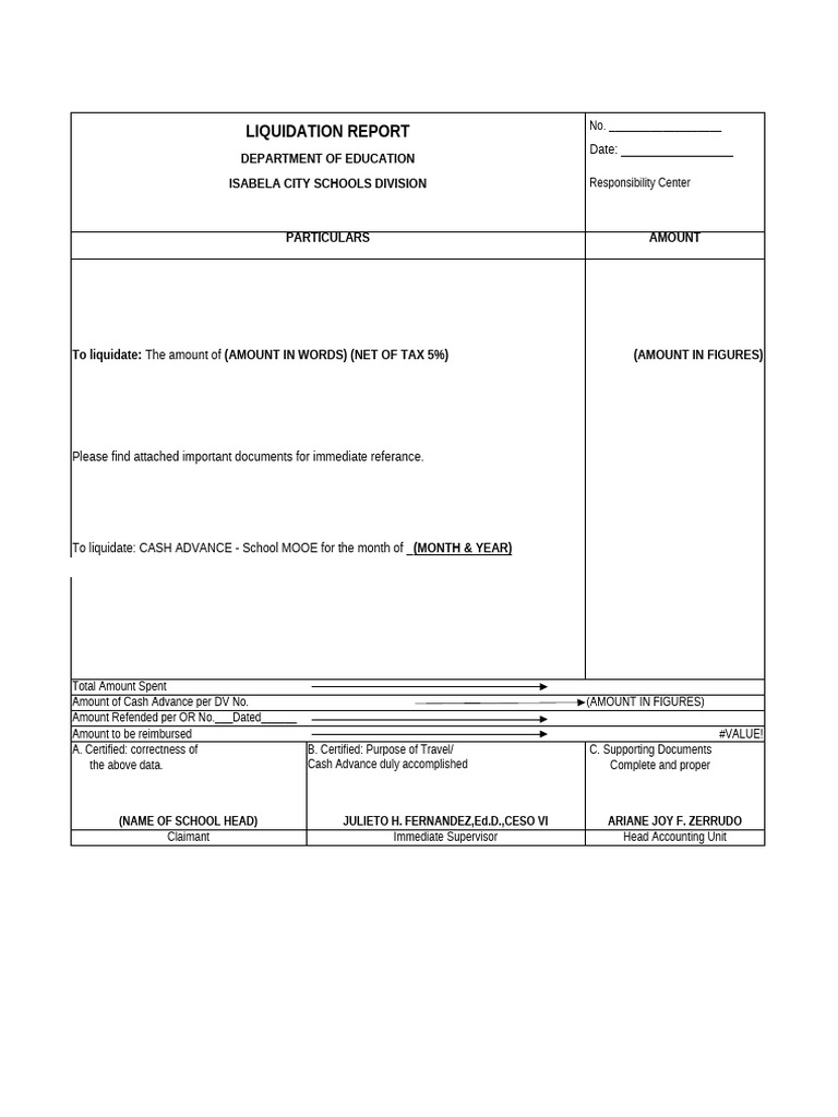 Liquidation Report Form | PDF