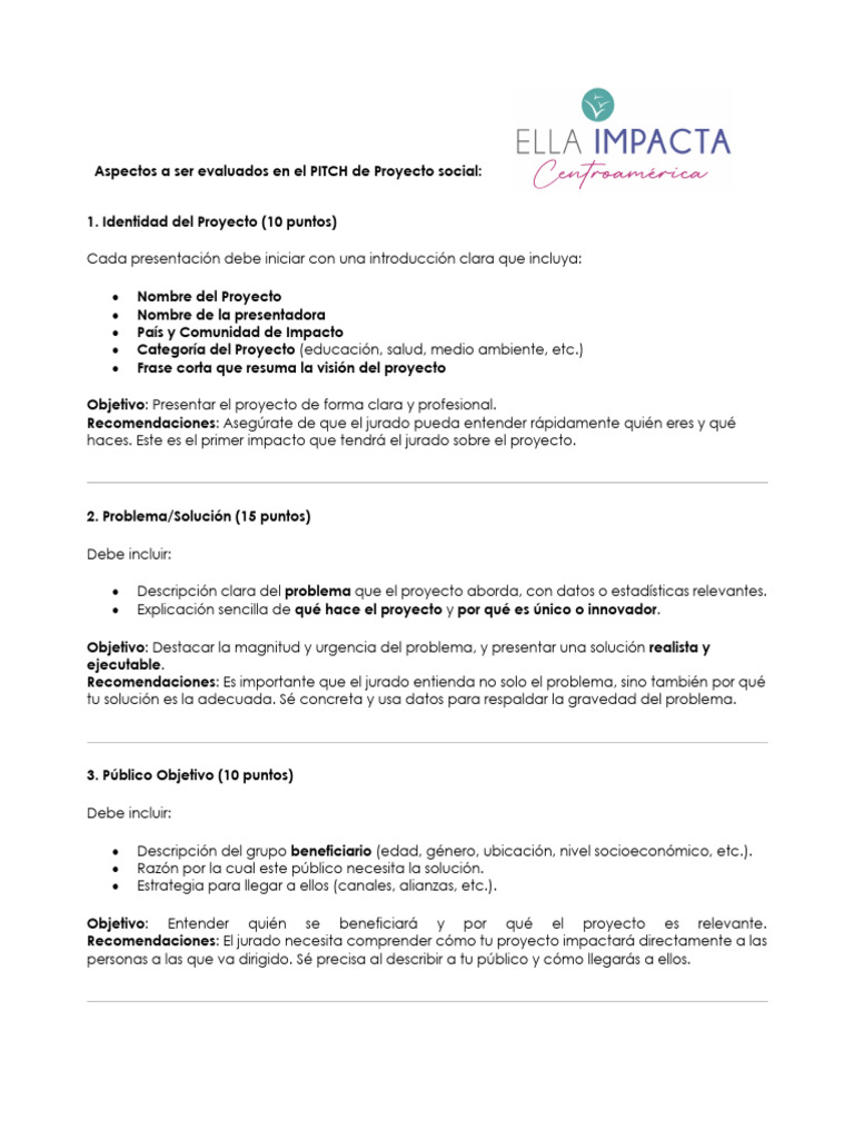 Aspectos A Evaluar - PITCH | PDF