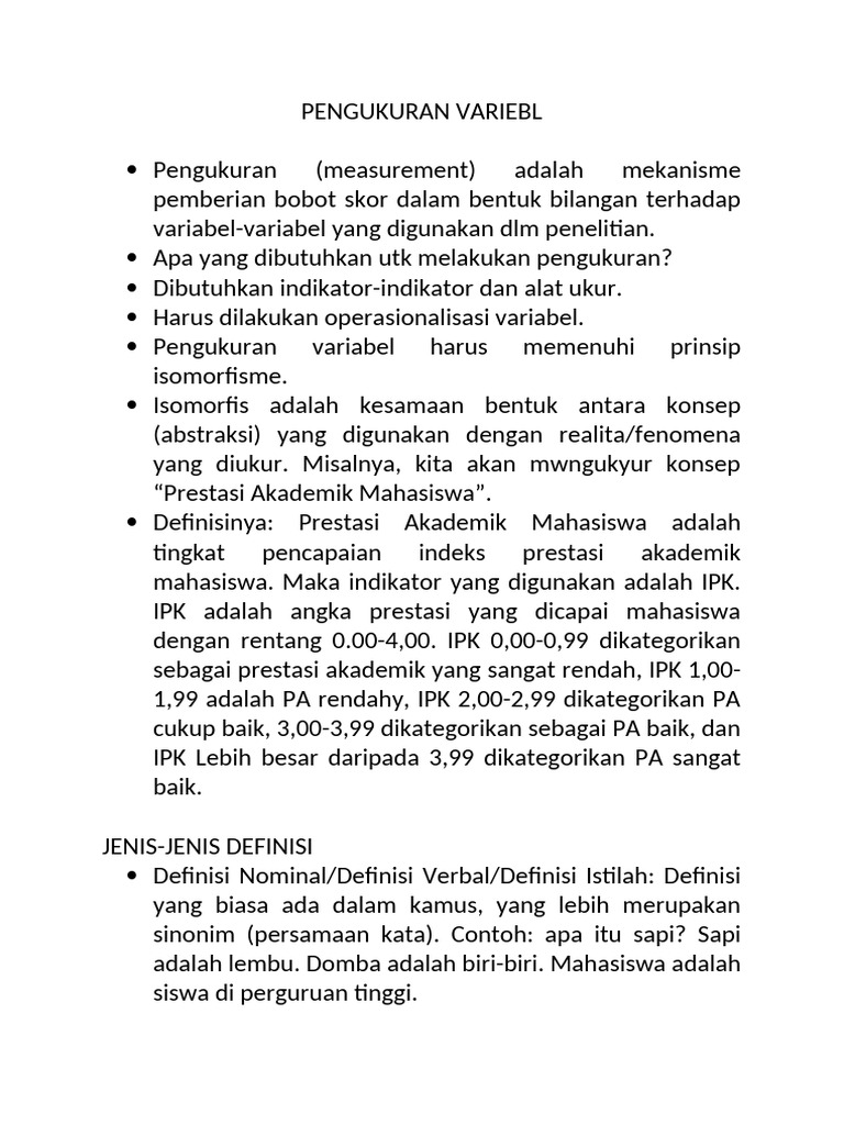 Definisi dan Operasionalisasi Variabel | PDF
