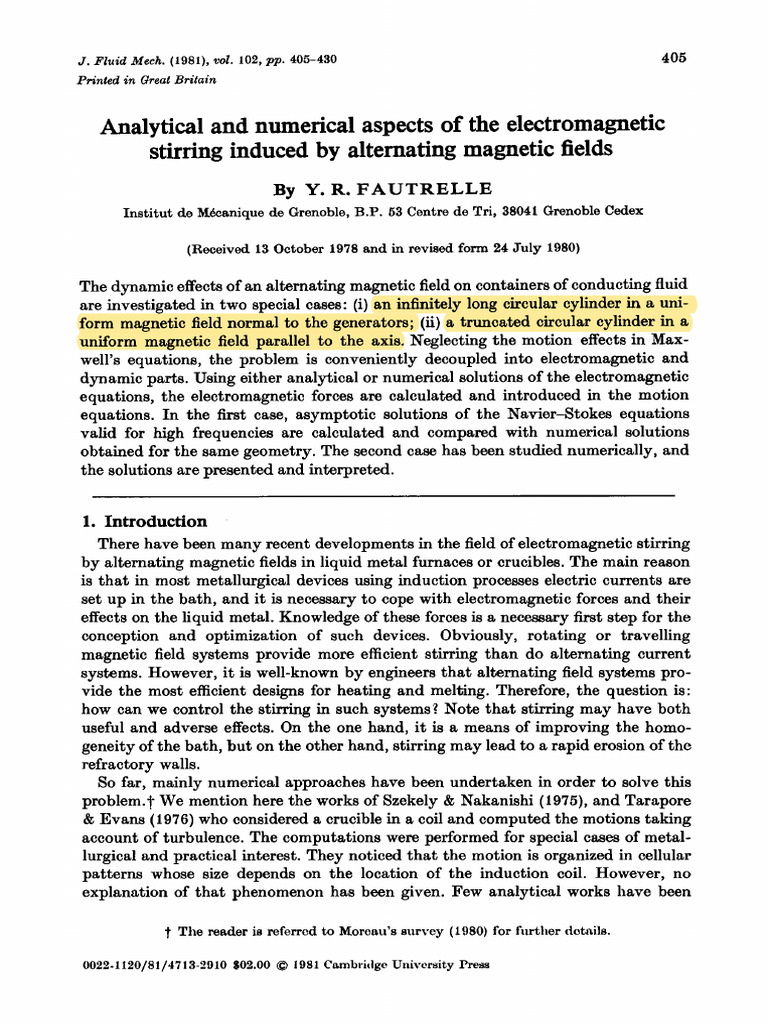 Analytical and Numerical Aspects of The Electromagnetic Stirring ...