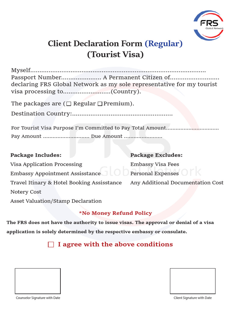 Declaration Form (Regular Tourist) | PDF